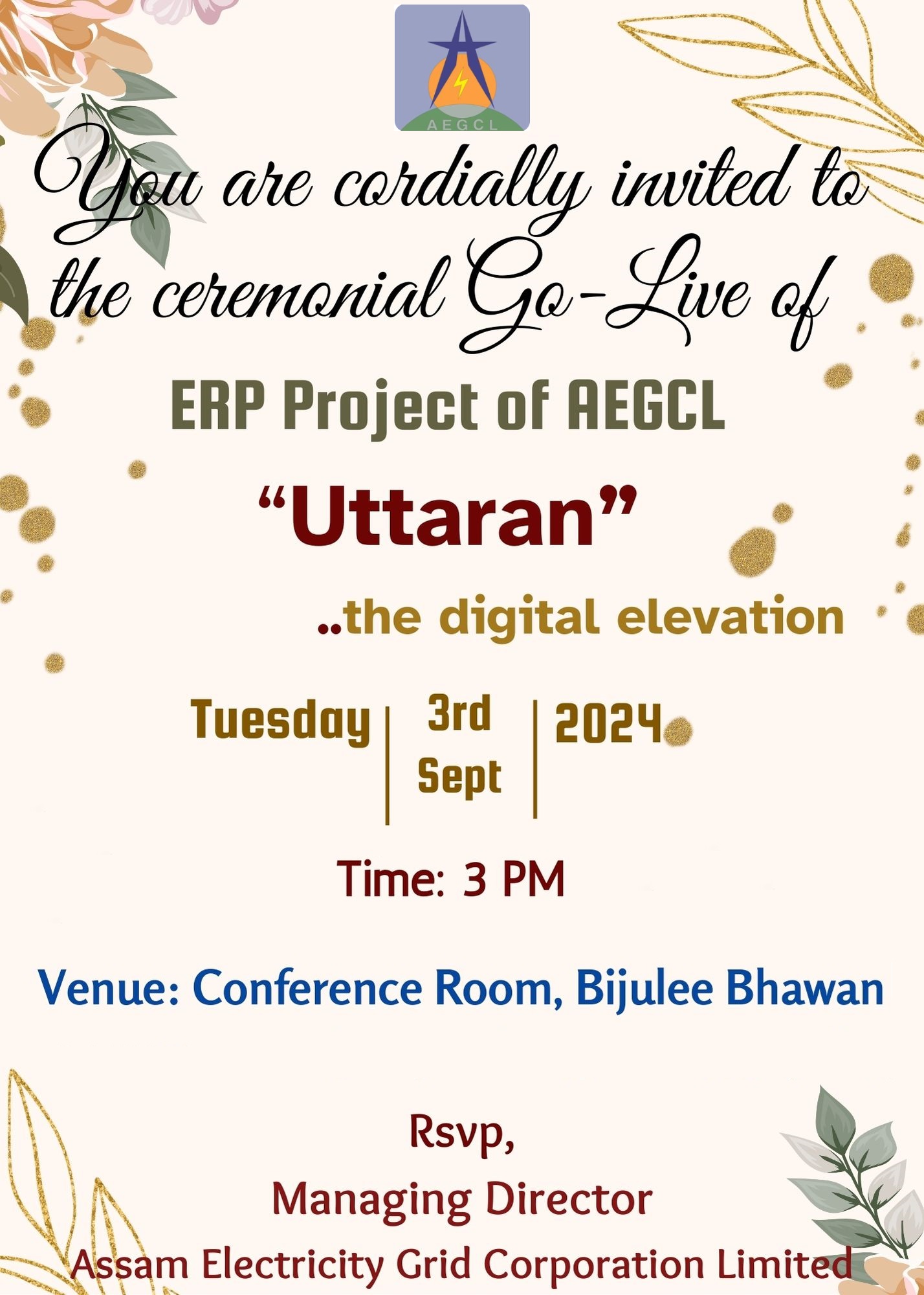 ERP Project Go-Live: Message from the Desk of the Managing Director ...